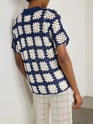 Calle Del Mar Checked Crocheted Cardigan