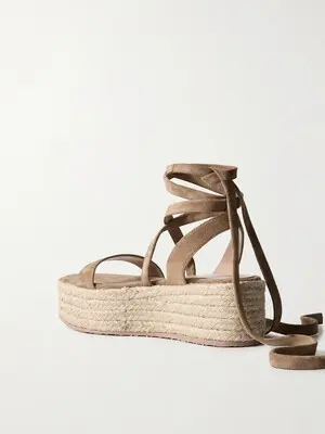 GIANVITO ROSSI Suede And Raffia Platform Espadrilles - Brown