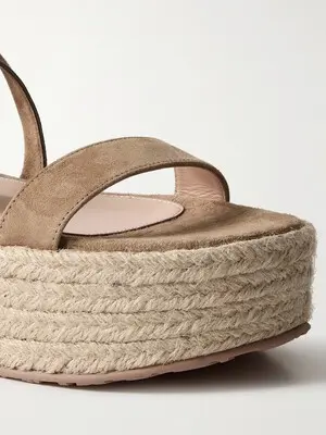 GIANVITO ROSSI Suede And Raffia Platform Espadrilles - Brown