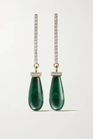 Mateo 14-karat Gold, Malachite And Diamond Drop Earrings - Green