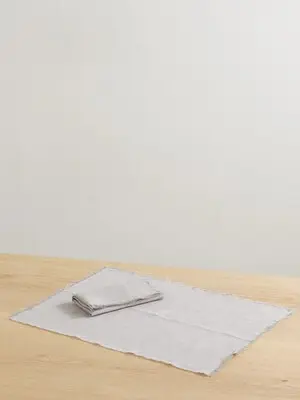 Brunello Cucinelli Frayed Linen Placemat And Napkin Set - Gray