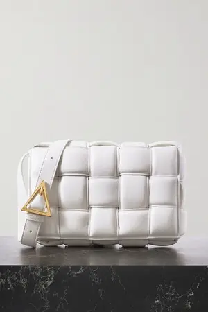 Bottega Veneta Cassette Medium Padded Intrecciato Leather Shoulder Bag - White