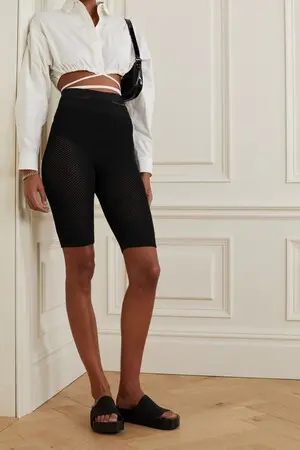 ANDREĀDAMO Cutout Open-knit Shorts