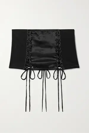 Kiki De Montparnasse La Madame Mesh-paneled Silk-satin Corset - Black