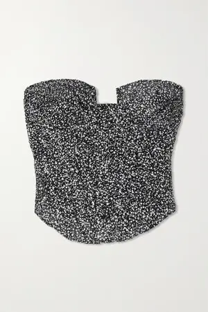 SANDRA MANSOUR Strapless Glittered Tulle Bustier Top