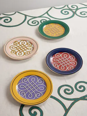 La DoubleJ Set Of Four Printed Porcelain Dessert Plates - Gold
