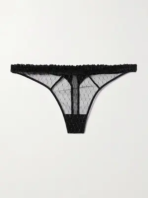 Kiki De Montparnasse Les Follies Satin-trimmed Metallic Tulle Thong - Black