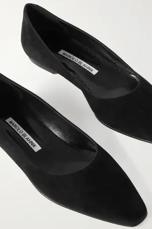 Manolo Blahnik Gelista Suede Ballet Flats - Black