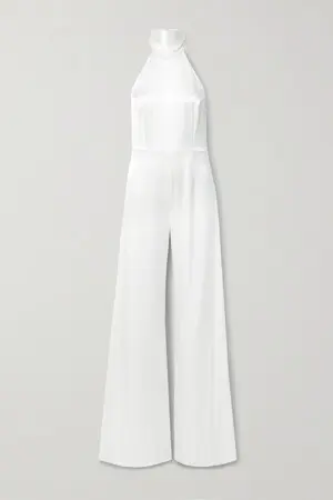 Galvan Sienna Satin Halterneck Jumpsuit - White