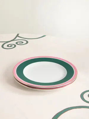 La DoubleJ Set Of Two Printed Gold-plated Porcelain Dessert Plates 26cm - Green
