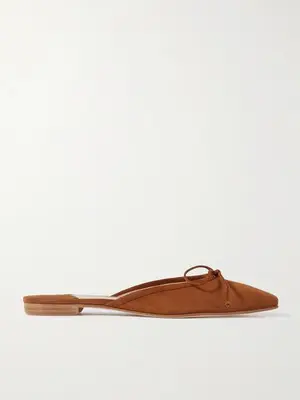 Manolo Blahnik Ballerimu Suede Ballet Flats With Bow Detailing - Brown