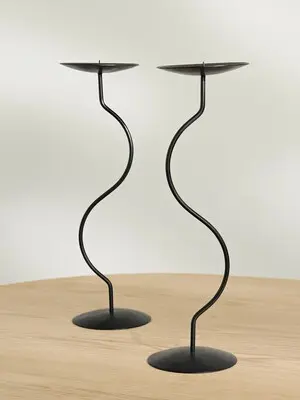 FOURTH STREET Dancing Duo Set Of Two Iron Candlesticks - Black