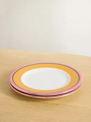 La DoubleJ Set Of Two Gold-plated Painted Porcelain Dinner Plates - Yellow