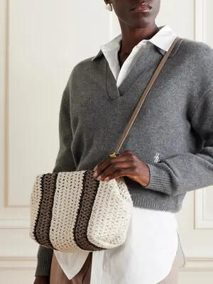 Brunello Cucinelli Leather-trimmed Striped Raffia Shoulder Bag
