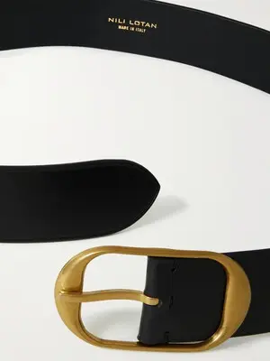 NILI LOTAN Leather Belt With Gold Tone Buckle - Black