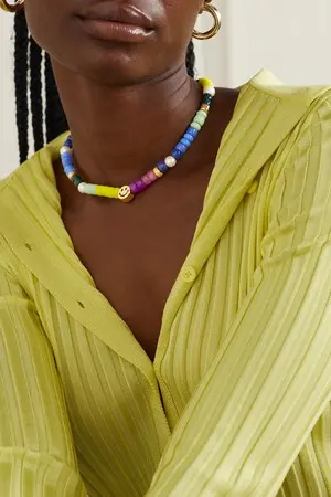 MARTHA CALVO Plated Smiley Face Beaded Necklace