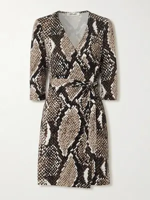 Diane Von Furstenberg Julian Snake-print Mini Wrap Dress - Brown