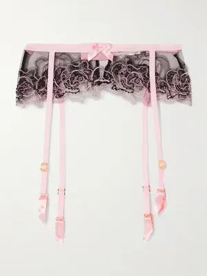 Agent Provocateur Lindie Embroidered Tulle Suspender Belt - Pink