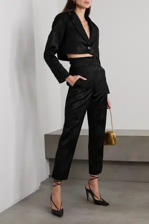 Erdem Genevieve Cropped Wool-blend Jacquard Blazer