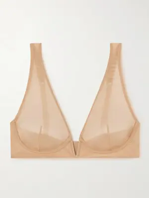 Commando Chic Mesh Plunge Underwired Soft-cup Bra - Neutrals