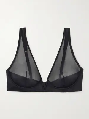 Commando Chic Mesh Plunge Underwired Soft-cup Bra - Black