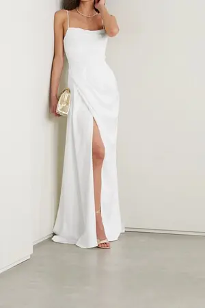 RASARIO Asymmetric Draped Duchesse-satin Gown