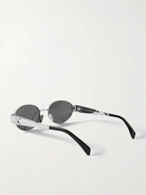 Celine Oval-frame -tone And Acetate Sunglasses - Silver