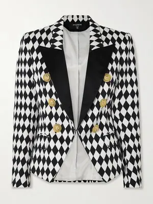 Balmain Embellished Argyle Cotton-twill Blazer - White