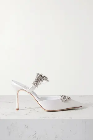 Manolo Blahnik Lurum 90 Crystal-embellished Mules - White