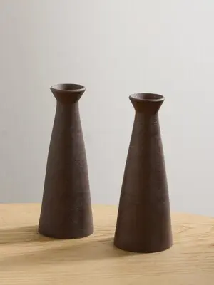 HUNTING SEASON Set Of Two Ceramic Candle Holders - Brown