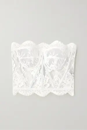Dolce & Gabbana Grosgrain-trimmed Lace Bustier Top - White