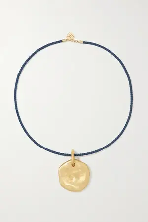 Lauren Rubinski 14-karat Gold And Leather Necklace - Blue