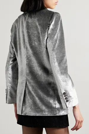 Brunello Cucinelli Double-breasted Metallic Velvet Blazer - Silver