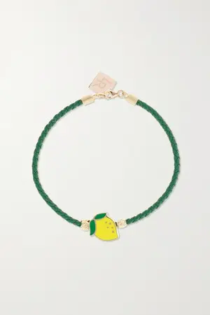 Lauren Rubinski 14-karat Gold, Enamel And Leather Bracelet - Green