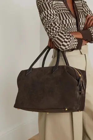 METIER Perriand City Medium Braided Leather-trimmed Suede Tote - Brown