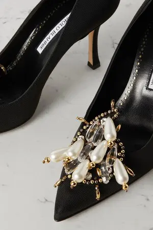 Manolo Blahnik 90 Embellished Grosgrain Pumps