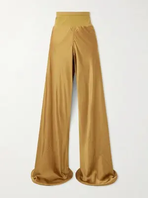 Rick Owens Bias Ribbed-knit Trimmed Satin Wide-leg Trousers