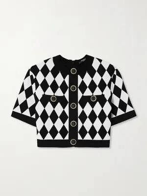 Balmain Cropped Jacquard-knit Top