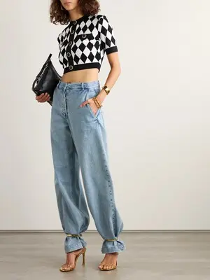 Balmain Cropped Jacquard-knit Top