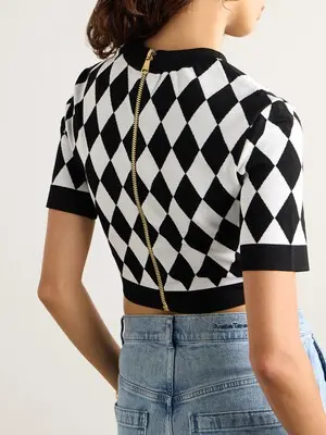 Balmain Cropped Jacquard-knit Top