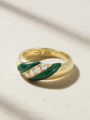 JENNA BLAKE 18-karat Gold Malachite And Diamond Ring - Green