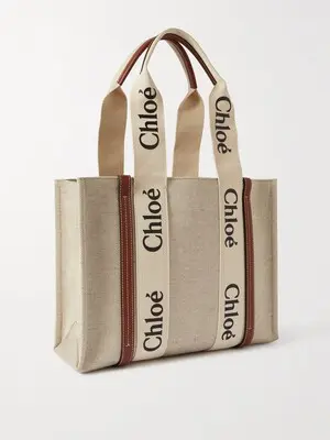 Chloé Woody Medium Linen Tote - Brown