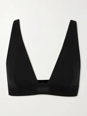SKIMS Plunge Ribbed Cotton-blend Jersey Bralette - Black