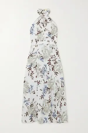 Erdem Selene Floral-print Linen Halterneck Midi Dress - White