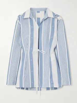 Givenchy Embroidered Striped Cotton And Linen-blend Shirt - Blue