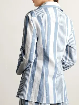 Givenchy Embroidered Striped Cotton And Linen-blend Shirt - Blue