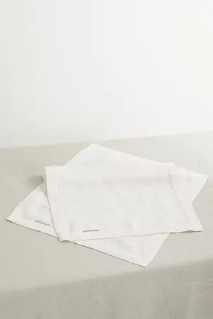 Brunello Cucinelli Set Of Two Bead-embellished Linen Placemats - Cream