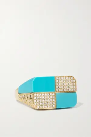 Yvonne Léon 9-karat Gold, Turquoise And Diamond Signet Ring - Blue