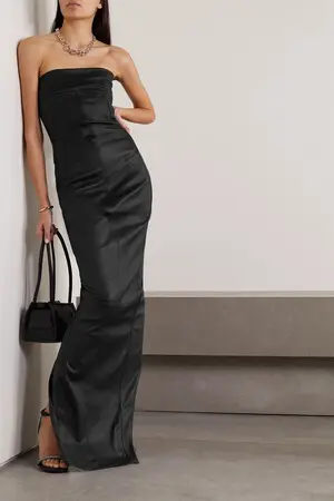 Rick Owens Strapless Stretch Leather And Cotton-blend Gown - Black