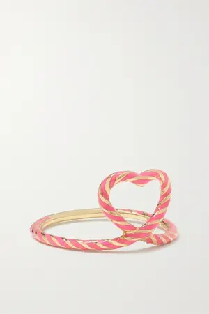 Alison Lou Heart Streamer 14-karat Gold And Enamel Ring - Pink